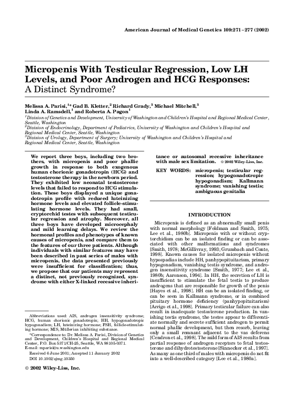 (PDF) Micropenis with testicular regression, low LH levels, and poor ...
