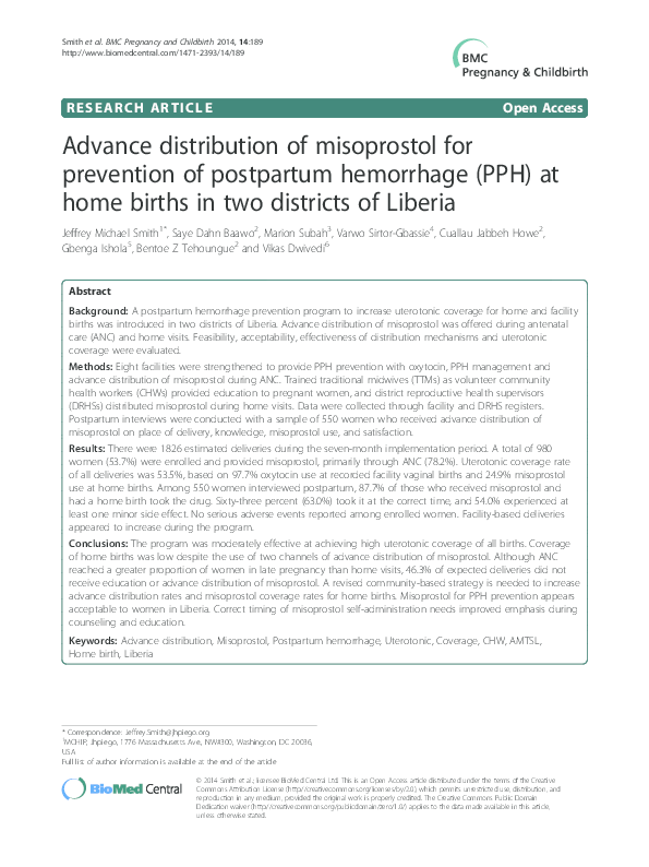 (PDF) Advance distribution of misoprostol for prevention of postpartum ...