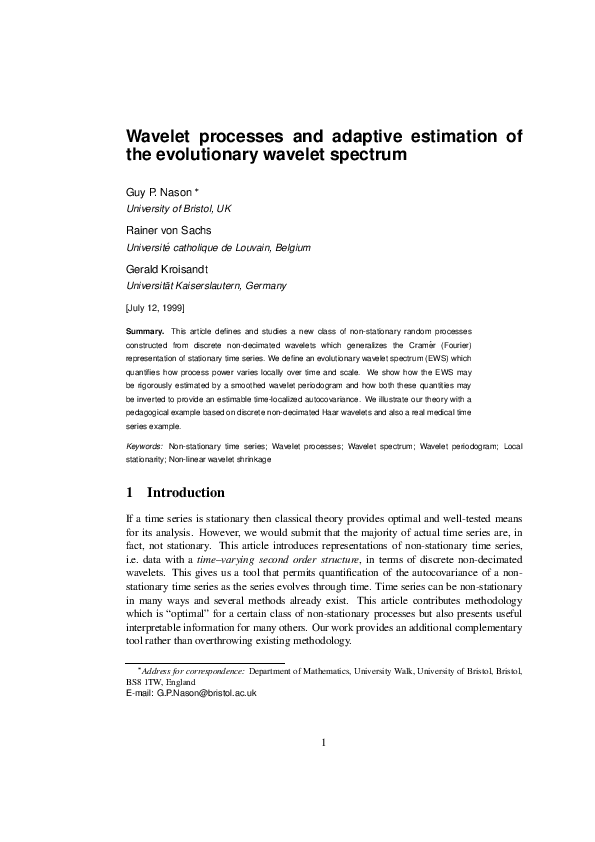 (PDF) Wavelet processes and adaptive estimation of the evolutionary wavelet spectrum