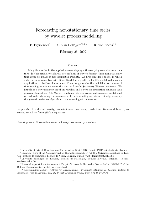 Pdf Forecasting Non Stationary Time Series By Wavelet Process Modelling