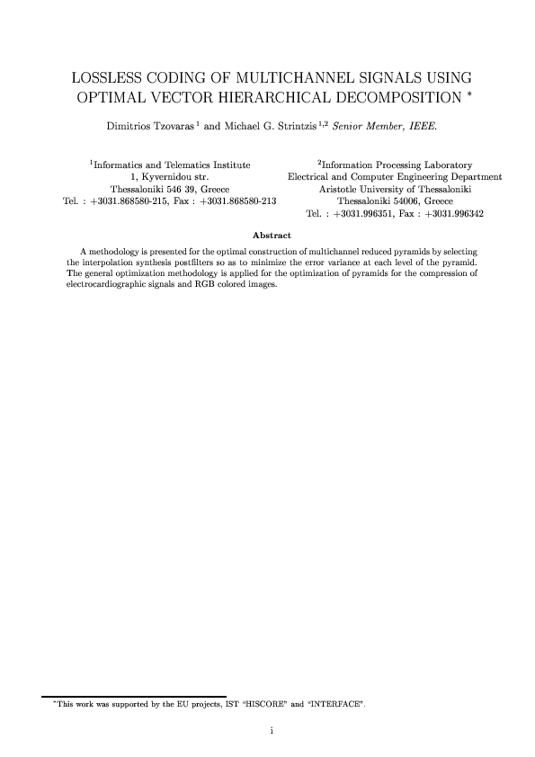 (PDF) Lossless coding of multichannel signals using optimal vector hierarchical decomposition