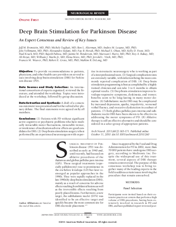 (PDF) Deep brain stimulation for Parkinson disease an expert consensus ...
