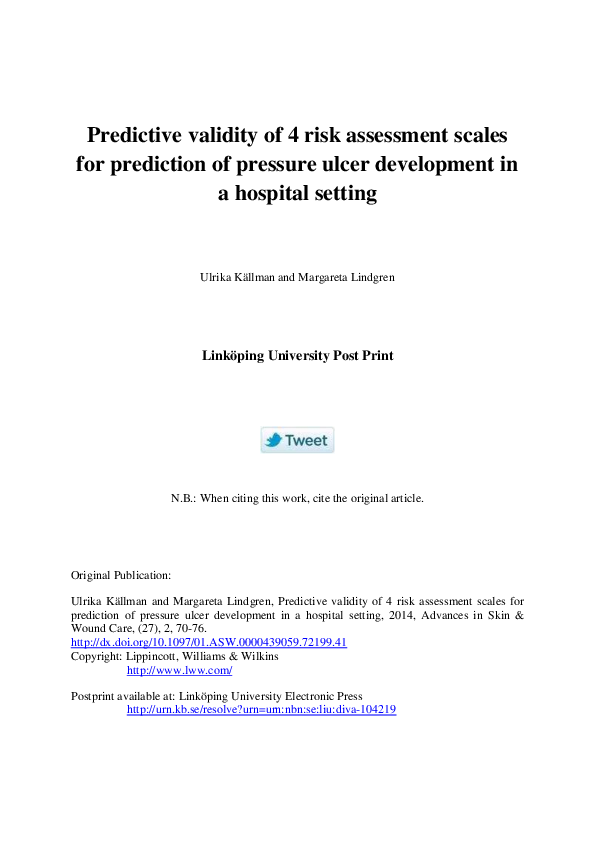 (PDF) Predictive Validity of 4 Risk Assessment Scales for Prediction of Pressure Ulcer ...