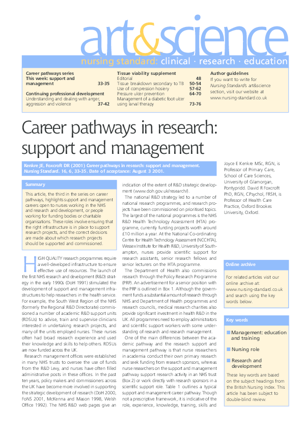 (PDF) Career pathways in research: support and management