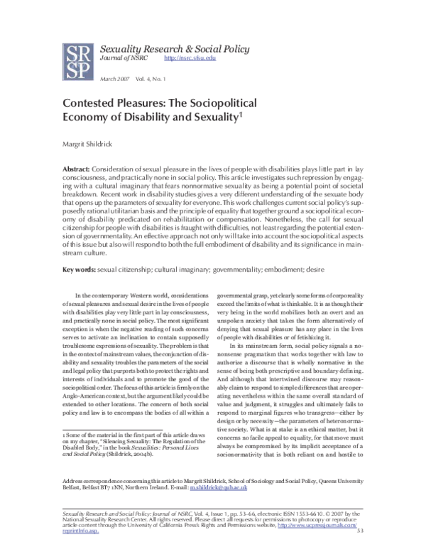 (PDF) Contested pleasures: The sociopolitical economy of disability and ...