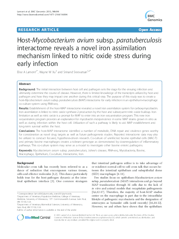 (PDF) Host-Mycobacterium avium subsp. paratuberculosis interactome reveals a novel iron ...