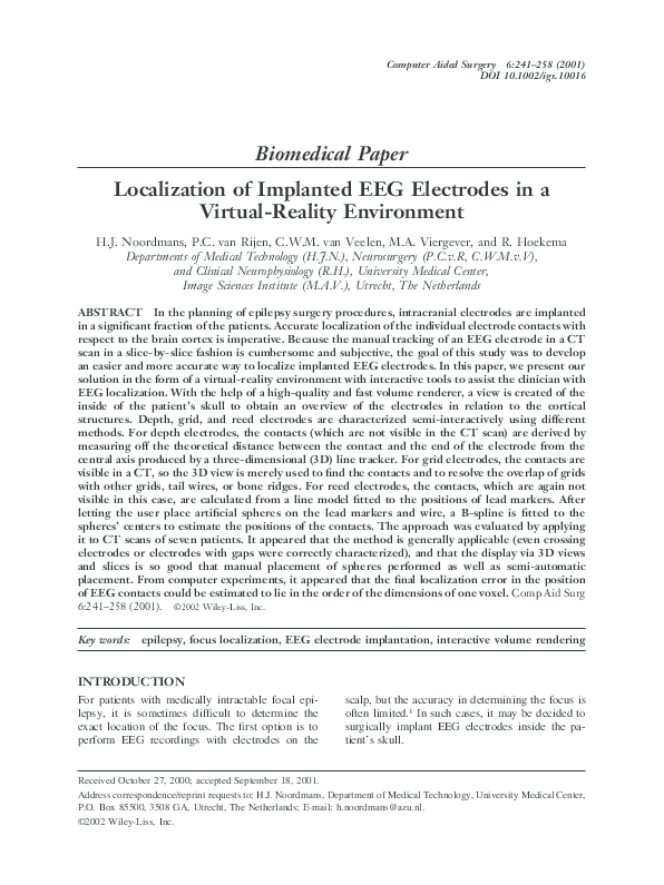 (PDF) Localization of Implanted EEG Electrodes in a Virtual-Reality ...