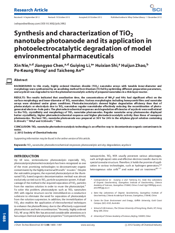 (PDF) Synthesis and characterization of TiO2 nanotubes for humidity sensing