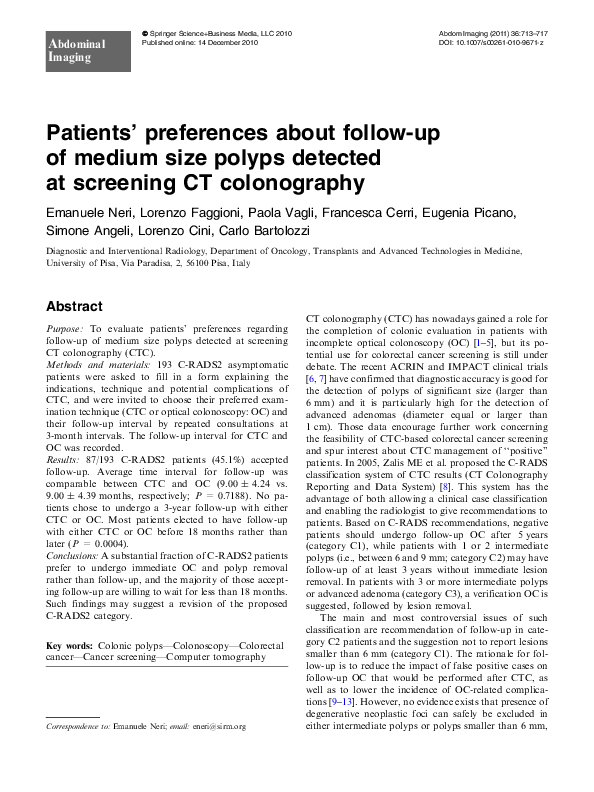 (PDF) Patients’ preferences about follow-up of medium size polyps ...