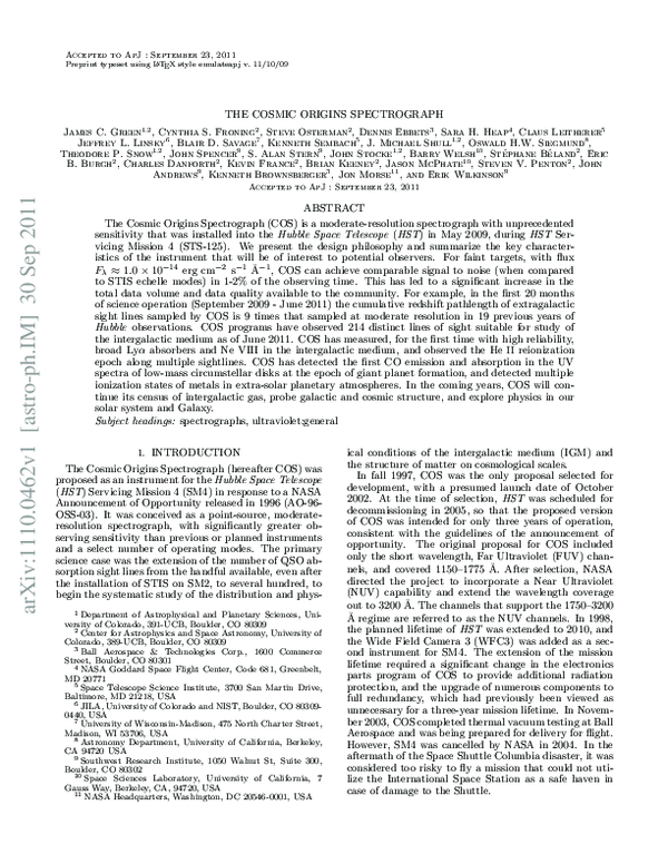 (PDF) THE COSMIC ORIGINS SPECTROGRAPH
