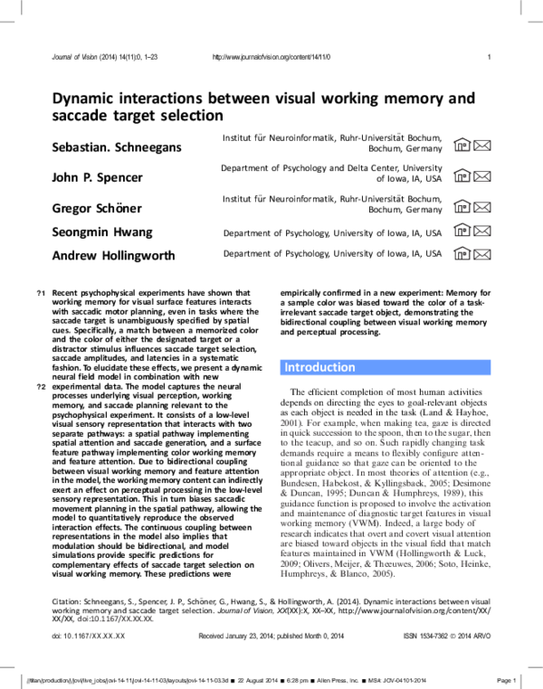 (PDF) Dynamic interactions between visual working memory and saccade planning
