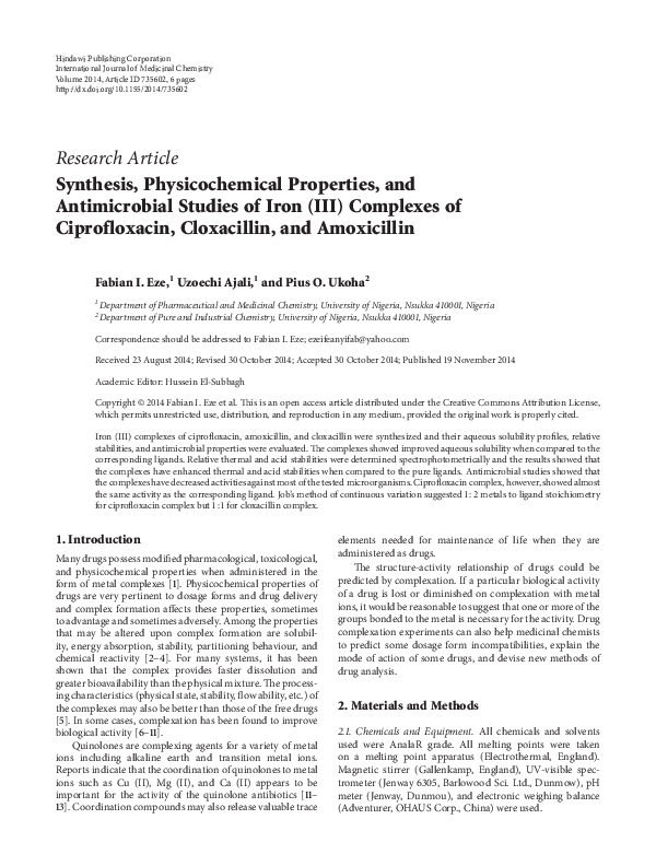 (PDF) Synthesis, physicochemical properties and antioxidant activity of ...