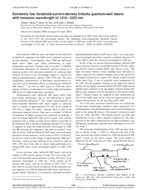(PDF) Extremely low threshold current density InGaAs/GaAs/AlGaAs strained SQW laser grown by MBE ...