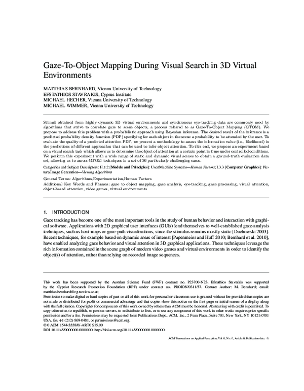 (PDF) Gaze-to-Object Mapping during Visual Search in 3D Virtual ...