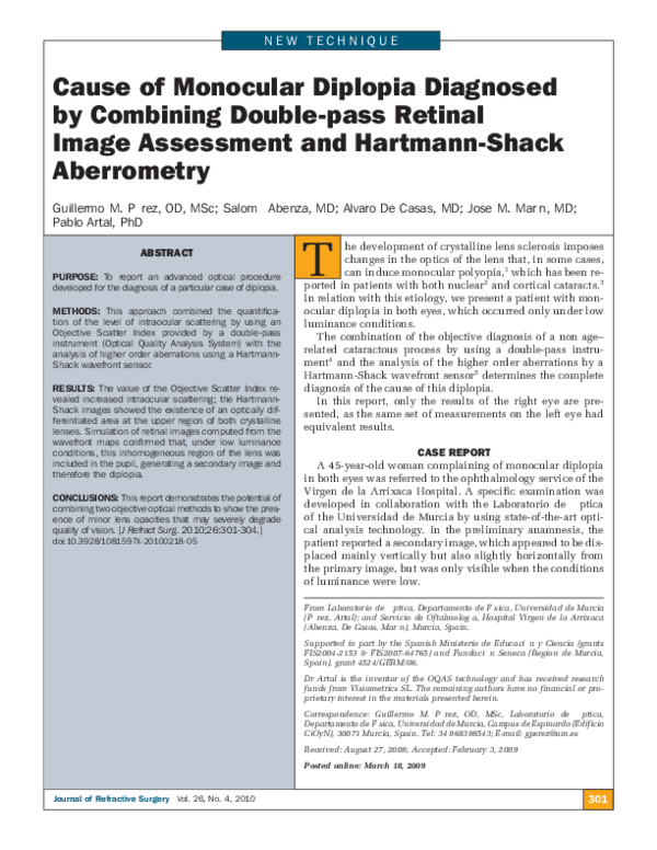 (PDF) Cause of Monocular Diplopia Diagnosed by Combining Double-pass ...