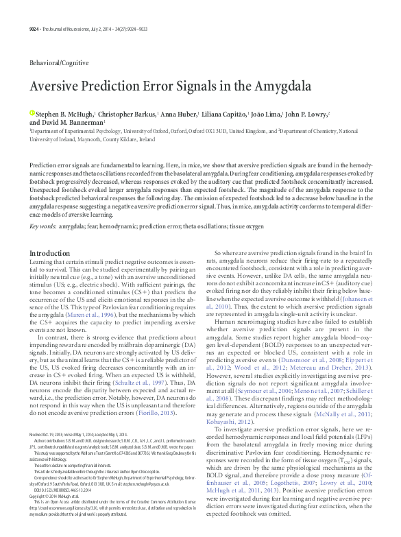 (PDF) Aversive prediction error signals in the amygdala | John Lowry and Anna Huber - Academia.edu
