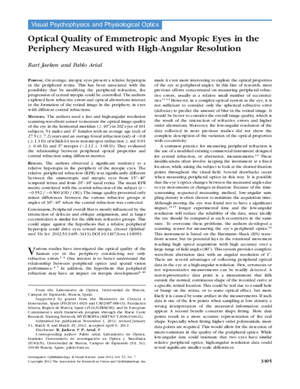 Pdf Optical Quality Of Emmetropic And Myopic Eyes In The Periphery Measured With High Angular