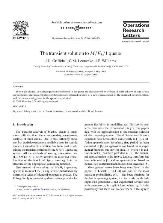 (PDF) The transient solution to queue | Janet Williams and Jeff Griffiths - Academia.edu