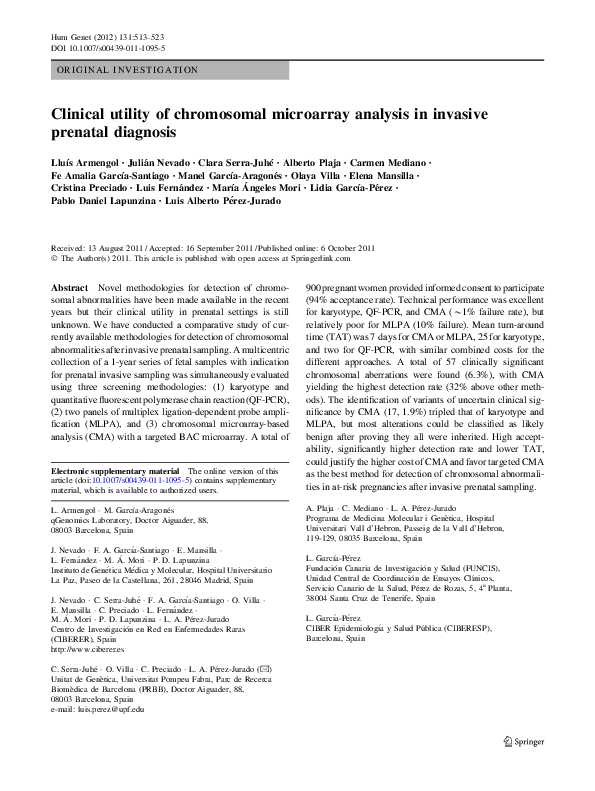 (PDF) Clinical utility of chromosomal microarray analysis in invasive ...