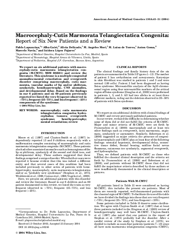 (PDF) Macrocephaly-cutis marmorata telangiectatica congenita: Report of ...