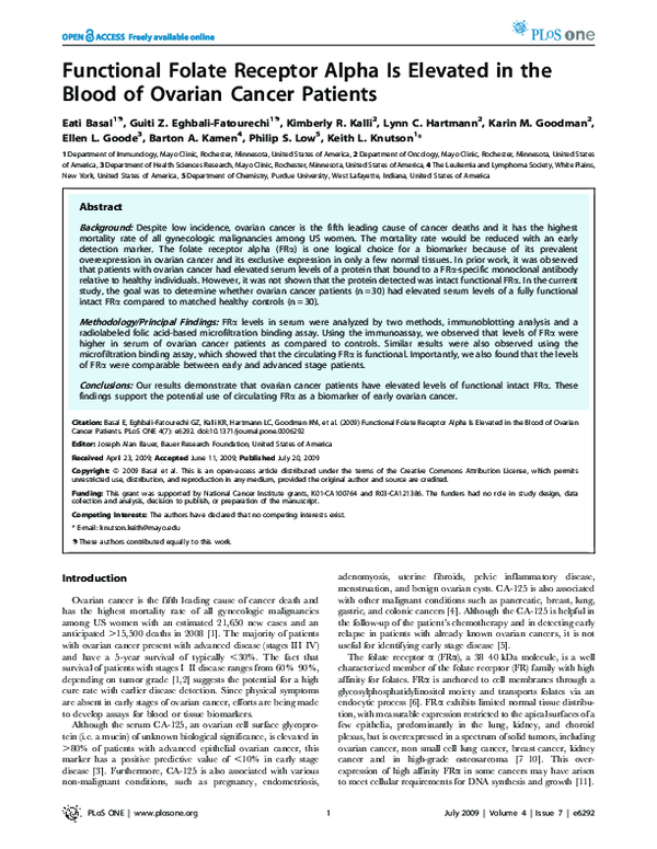 (PDF) Functional Folate Receptor Alpha Is Elevated in the Blood of ...