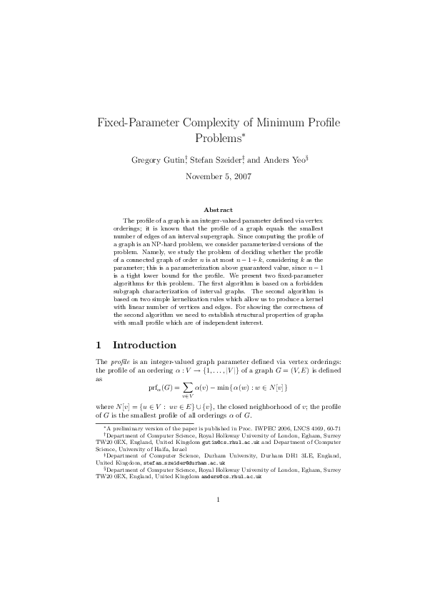 (PDF) Fixed-Parameter Complexity of Minimum Profile Problems
