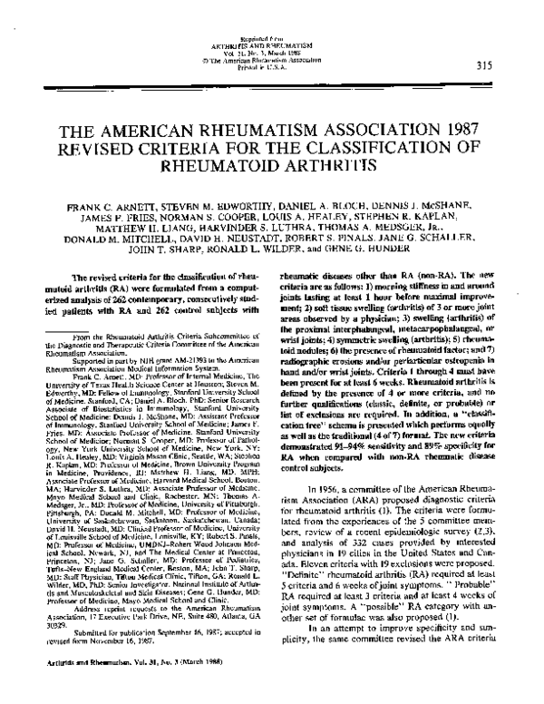(PDF) The american rheumatism association 1987 revised criteria for the ...