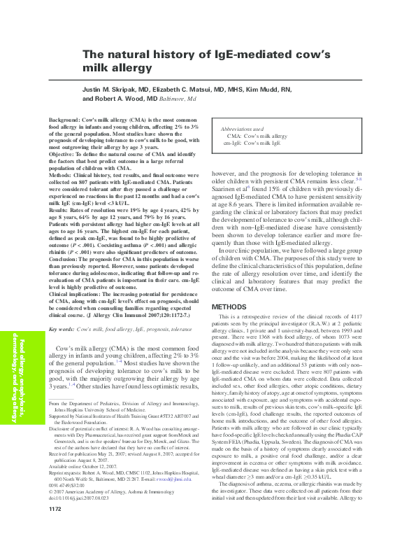 (PDF) The natural history of IgE-mediated cow's milk allergy