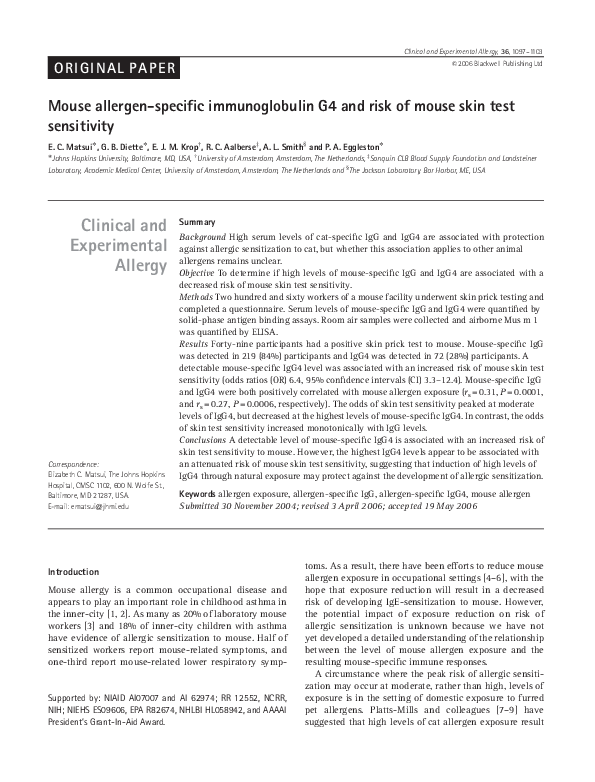 (PDF) Mouse allergen-specific immunoglobulin G4 and risk of mouse skin ...