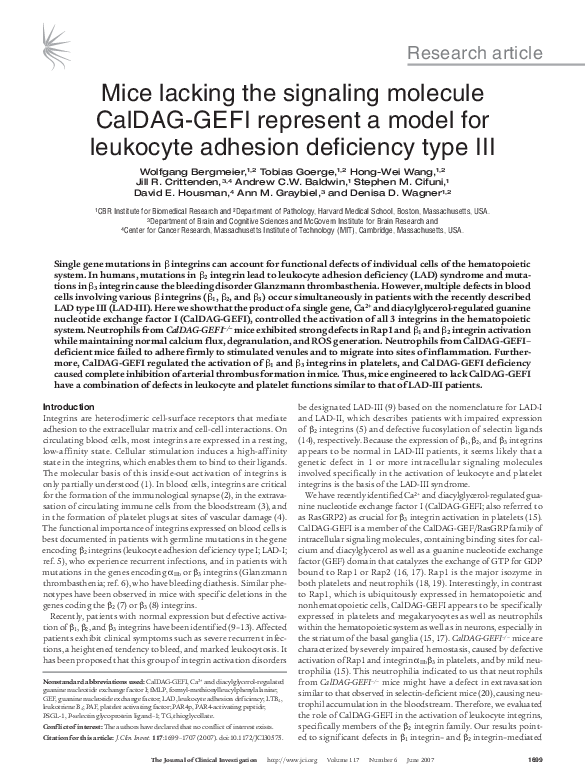 (PDF) Mice lacking the signaling molecule CalDAG-GEFI represent a model ...