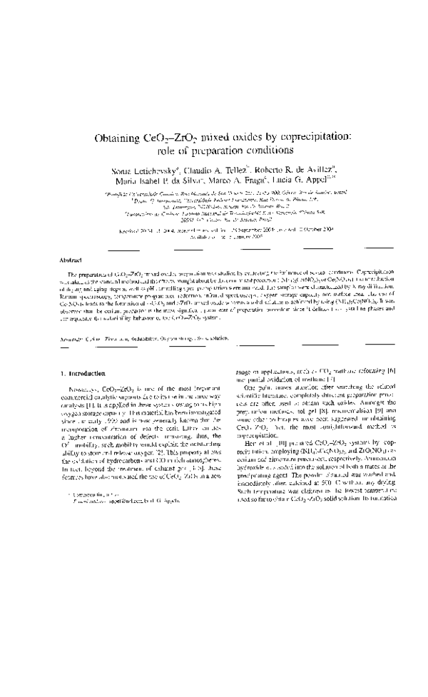 (PDF) Obtaining CeO2–ZrO2 mixed oxides by coprecipitation: role of ...