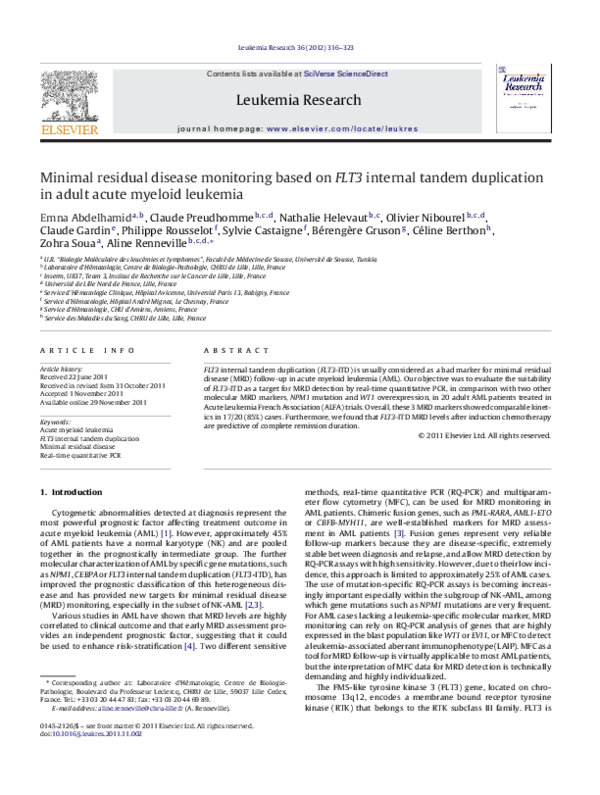 (PDF) Minimal residual disease monitoring based on FLT3 internal tandem ...