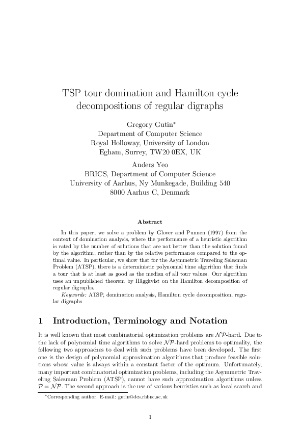 (PDF) TSP tour domination and Hamilton cycle decompositions of regular ...