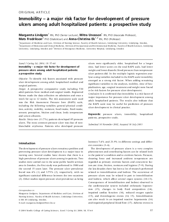 (PDF) Immobility - a major risk factor for development of pressure ...