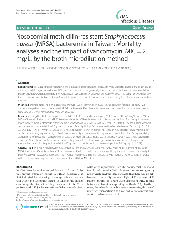(PDF) Nosocomial methicillin-resistant Staphylococcus aureus (MRSA) bacteremia in Taiwan ...