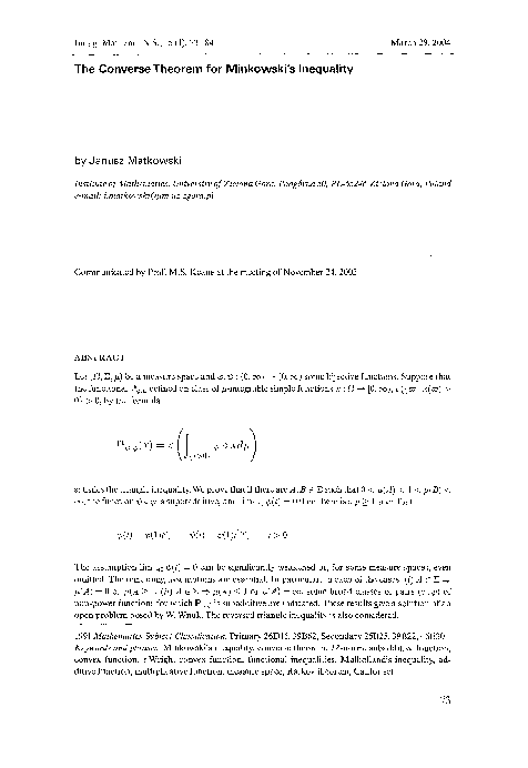 (PDF) The converse theorem for Minkowski's inequality