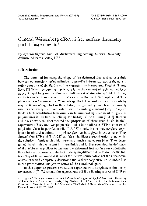 (PDF) General Weissenberg effect in free surface rheometry part II ...