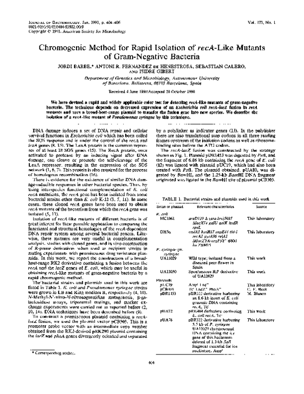 (PDF) Chromogenic method for rapid isolation of recA-like mutants of ...