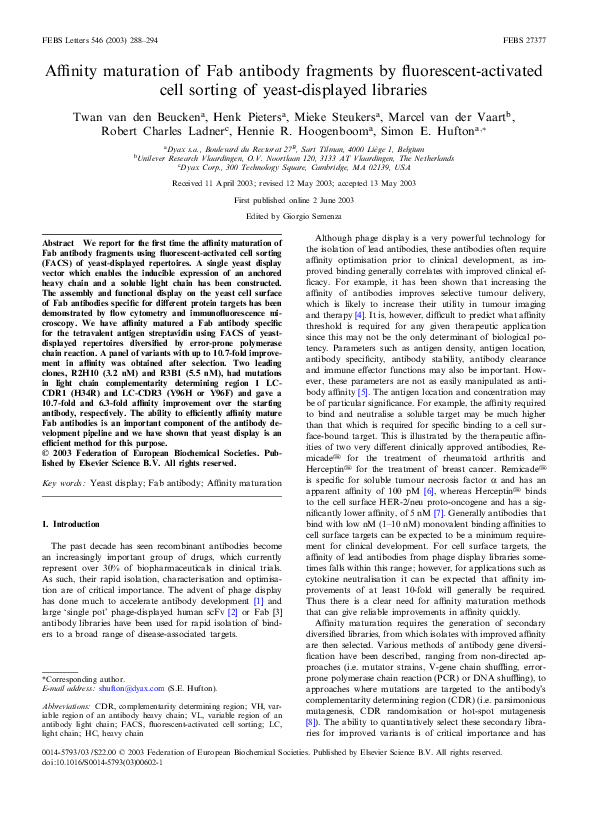 (PDF) Affinity maturation of Fab antibody fragments by fluorescent ...