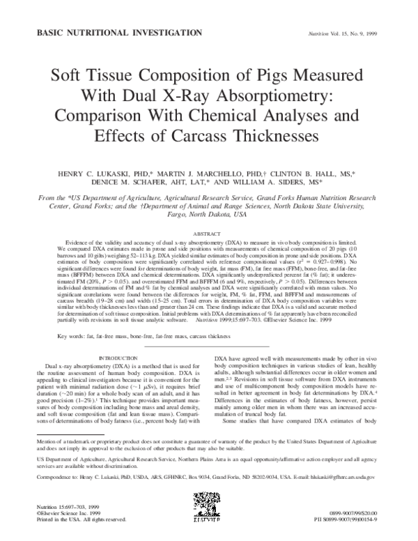 (PDF) Soft tissue composition of pigs measured with dual x-ray ...