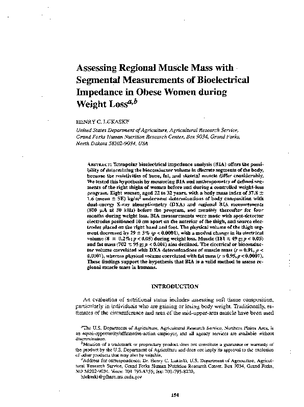 (PDF) Assessing Regional Muscle Mass with Segmental Measurements of ...