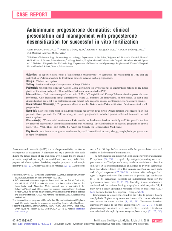 (PDF) Autoimmune progesterone dermatitis: clinical presentation and ...
