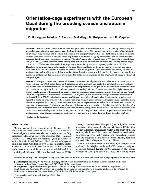 (PDF) Orientation-cage experiments with the European Quail during the ...
