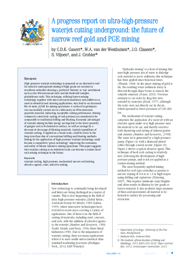 (PDF) A progress report on ultra-high-pressure waterjet cutting ...