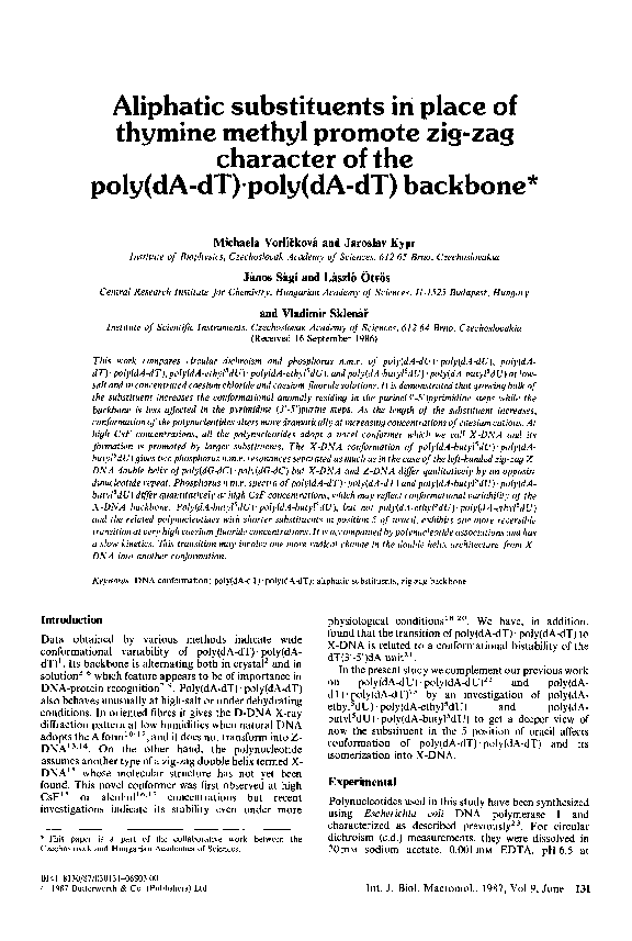 (PDF) Aliphatic substituents in place of thymine methyl promote zig-zag ...