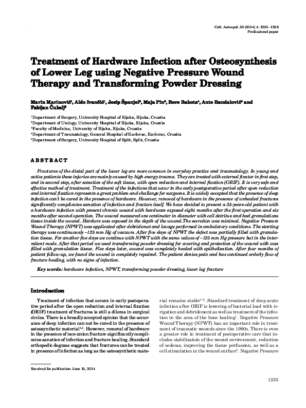 (PDF) Treatment of hardware infection after osteosynthesis of lower leg ...
