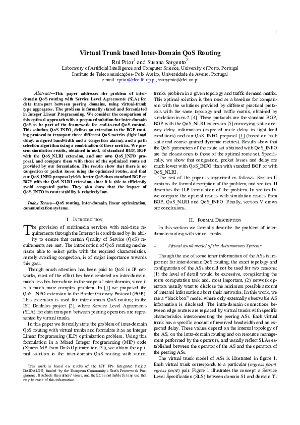 (PDF) Virtual Trunk based Inter-Domain QoS Routing