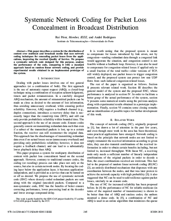 Pdf Systematic Network Coding For Packet Loss Concealment In