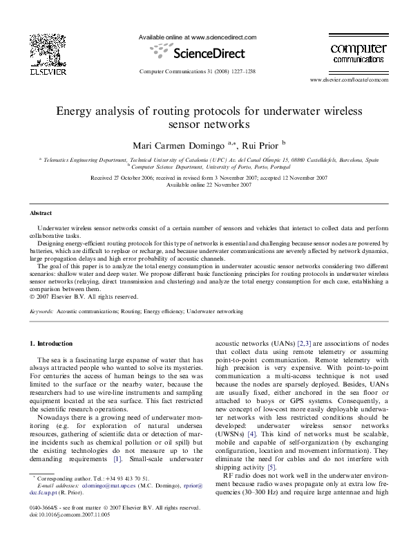 (PDF) Energy analysis of routing protocols for underwater wireless sensor networks