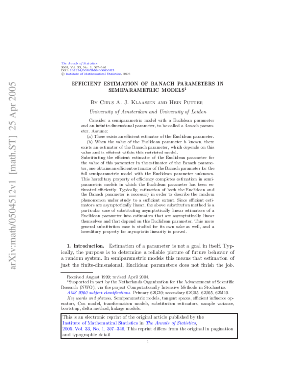 (PDF) Efficient estimation of Banach parameters in semiparametric models